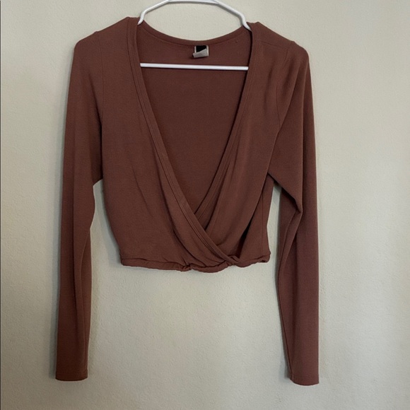 Windsor | Tops | Windsor Brown Long Sleeve Crop Wrap Blouse | Poshmark
